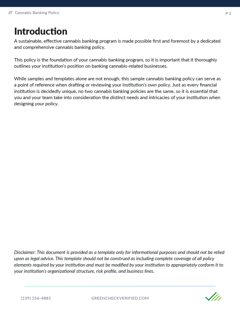 Sample Cannabis Banking Policy | Green Check