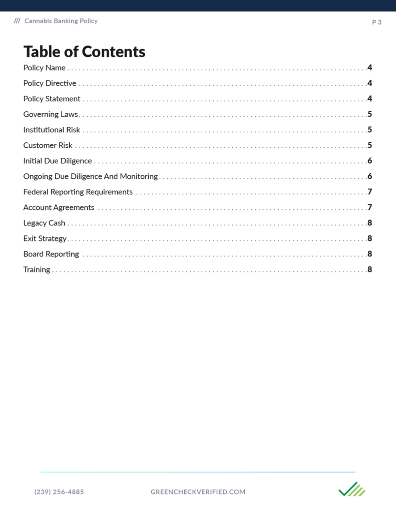 Sample Cannabis Banking Policy | Green Check